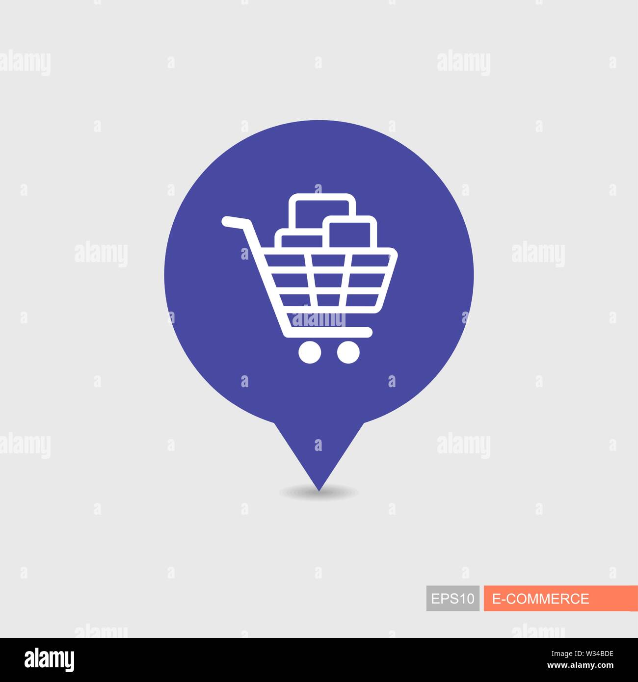 Shopping cart with boxes pin map icon. E-commerce sign. Map pointer ...