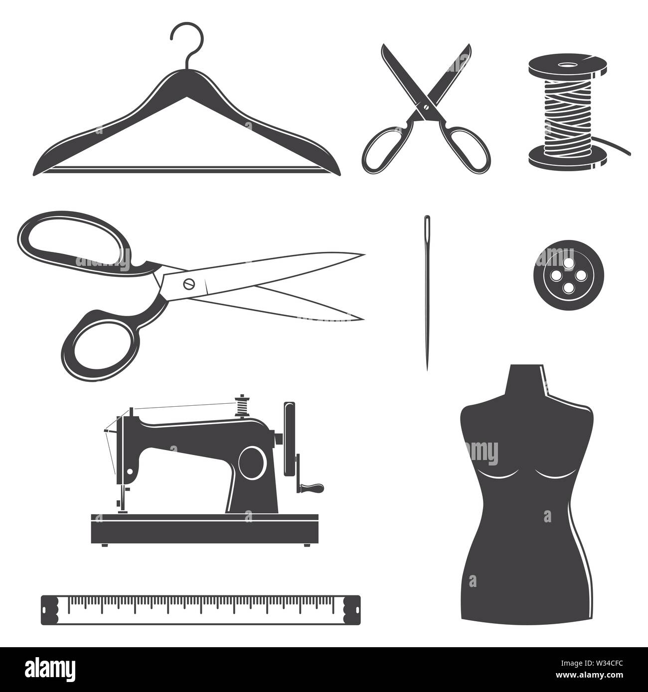 Set Of Sewing Dressmaking And Tailoring Equipment Silhouette Icons