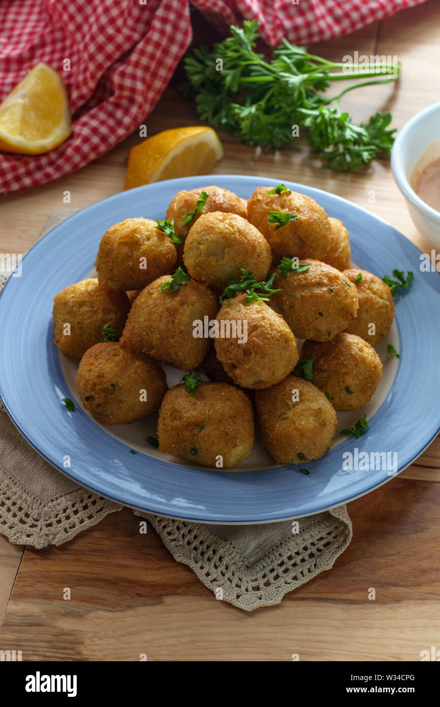 Southern snack corn ball deep fried hushpuppies with dipping sauce ...