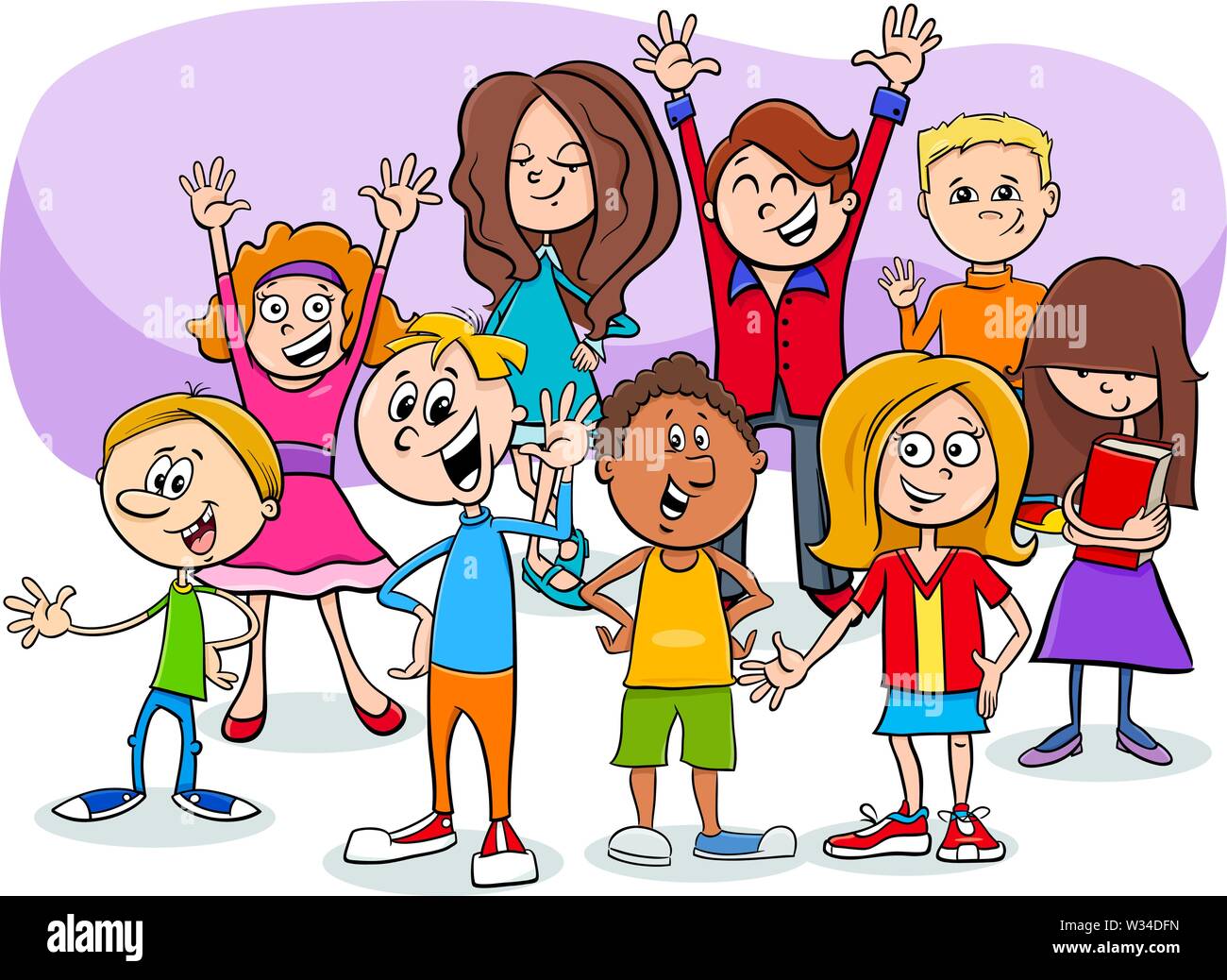 Cartoon Illustration of Teens or Elementary Age Children Characters ...