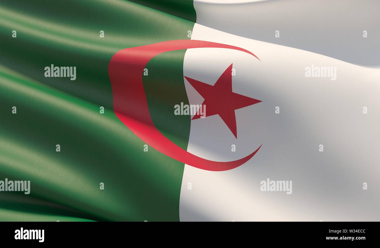 High resolution close-up flag of Algeria. 3D illustration Stock Photo ...