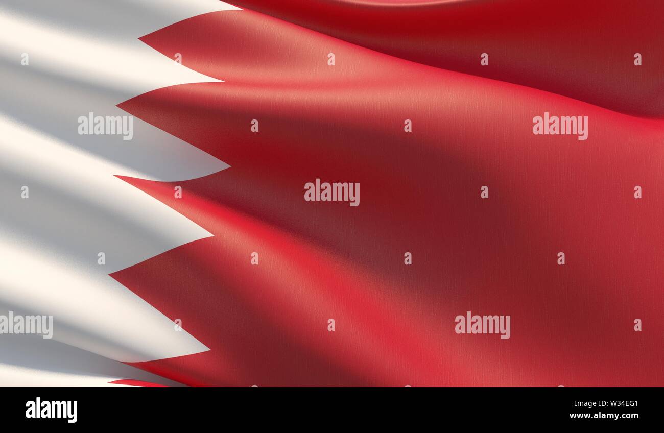 High resolution close-up flag of Bahrain. 3D illustration Stock Photo ...