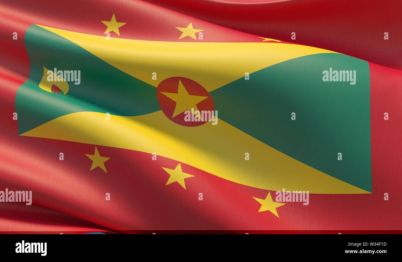 High resolution close-up flag of Grenada. 3D illustration Stock Photo ...