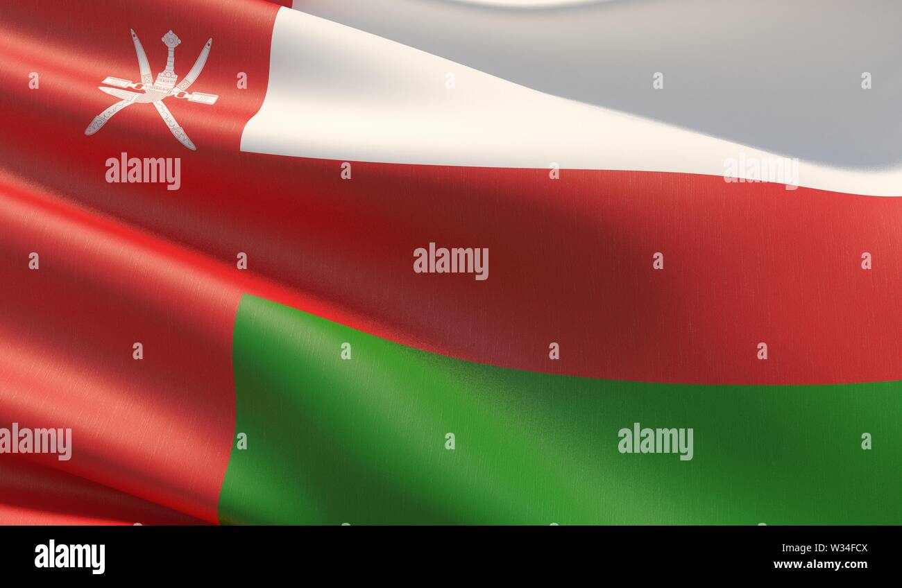High resolution close-up flag of Oman. 3D illustration Stock Photo - Alamy