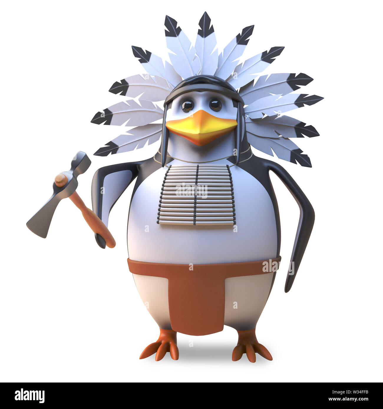Brave native American Indian penguin chief wields his mighty axe, 3d ...