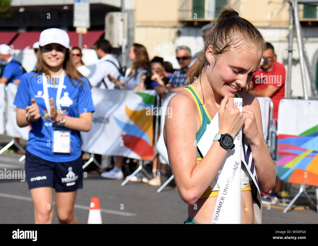 Naples, Italy. 12th July, 2019. Katie Hayward (R) of Australia ...