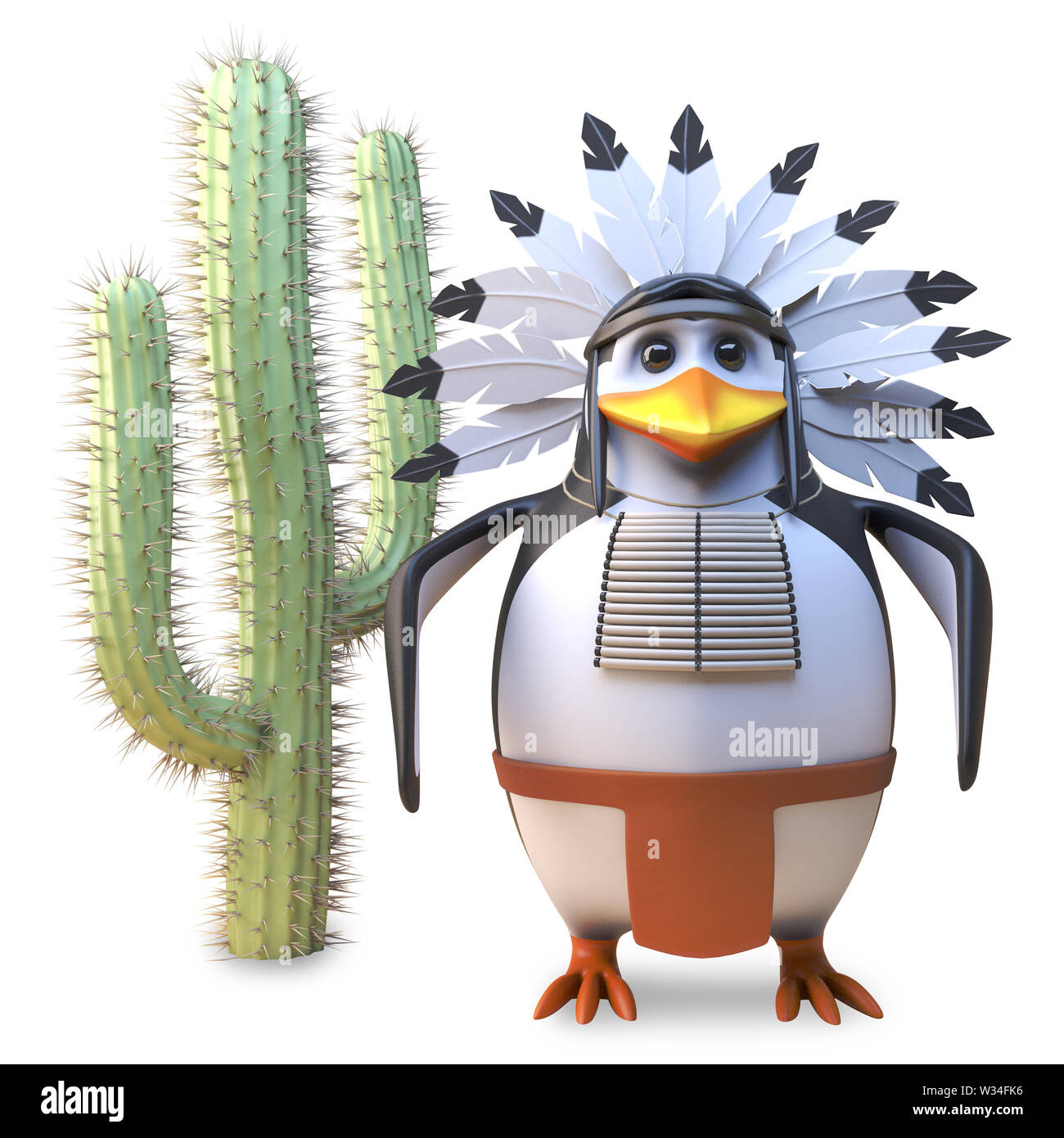 Noble native American Indian chief penguin stands peacefully by a ...