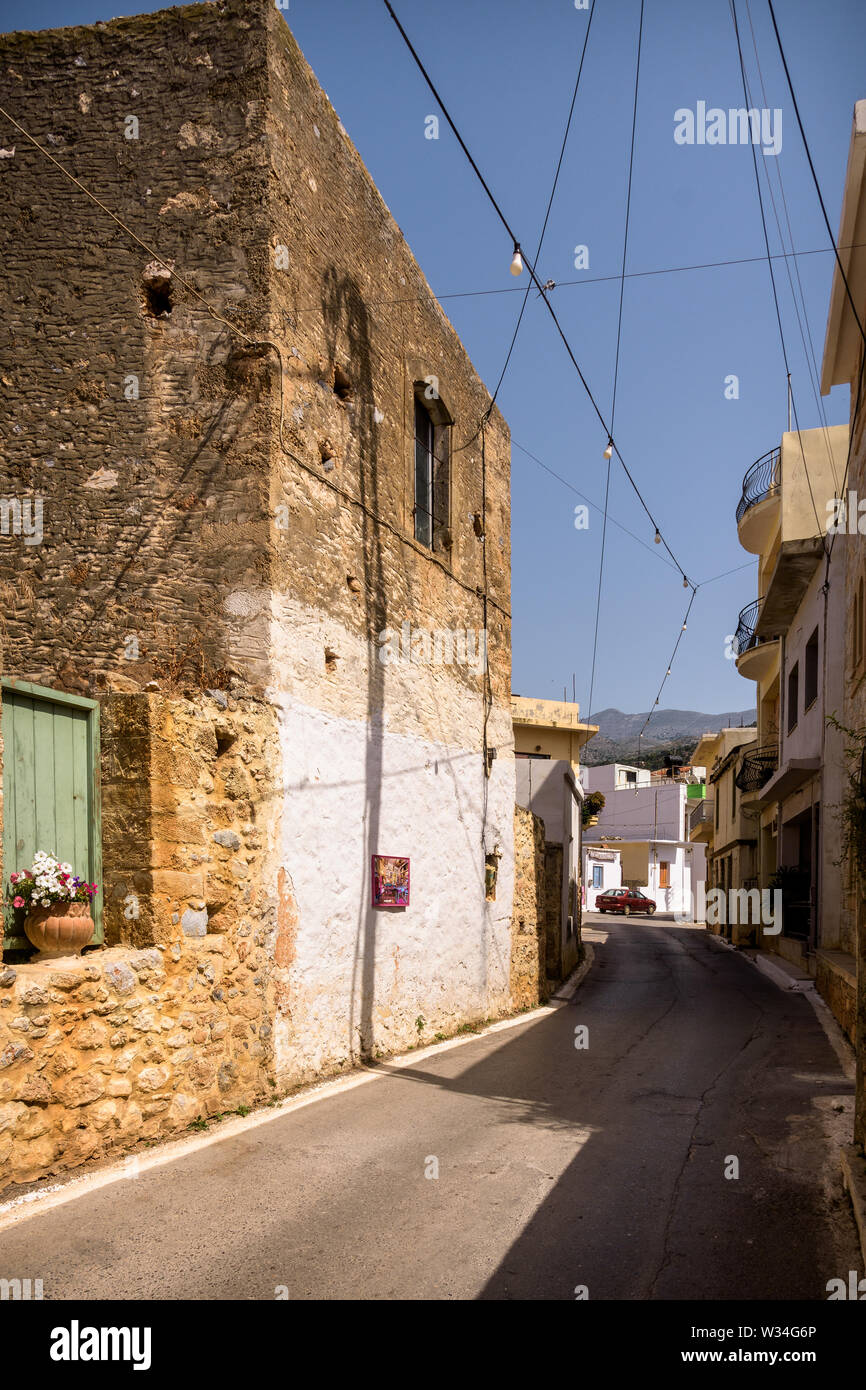 Malia, Crete, Greece - May 27, 2019. Daytime view of the streets in ...