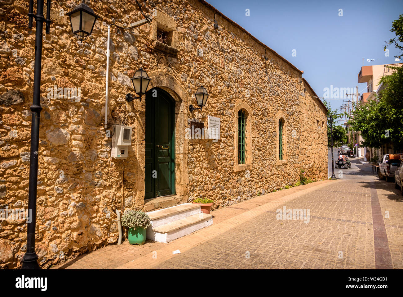 Malia, Crete, Greece - May 27, 2019. Daytime view of the streets in ...