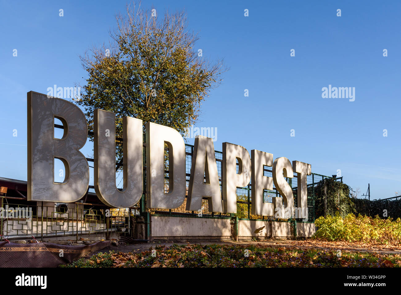 Budapest sign on the banks of the River Danube Stock Photo - Alamy