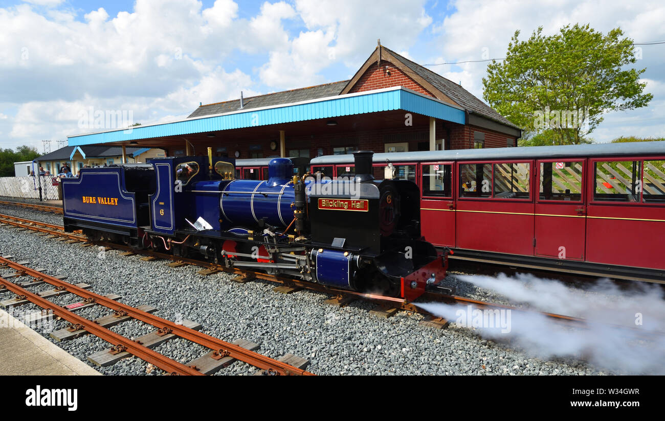 Blickling Hall Narrow Gauge Steam Train at Wroxham Station on the Bure ...