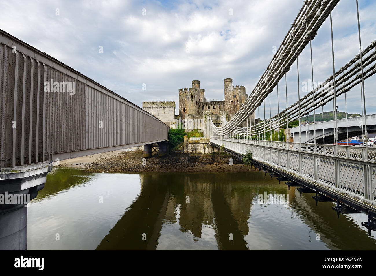 Conwy Railway Bridge adjacent to Conwy Suspension Bridge was designed ...