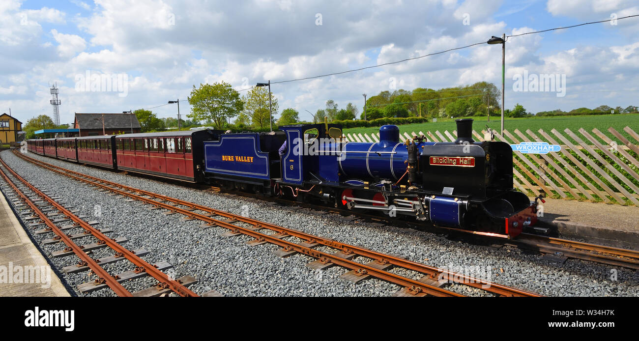 Blickling Hall Narrow Gauge Steam Train at Wroxham Station on the Bure ...