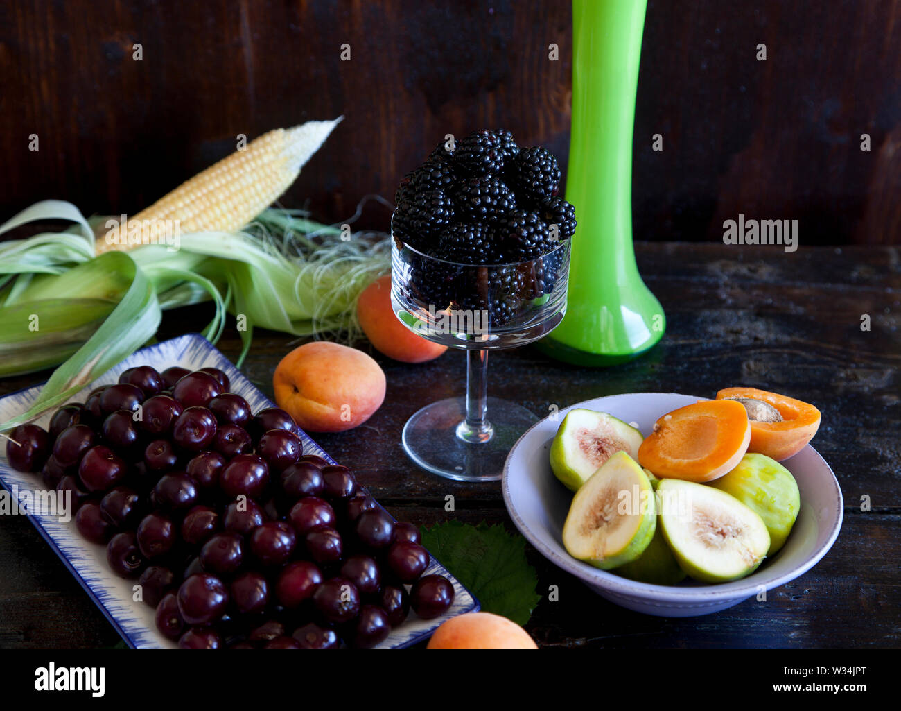 fresh fruit ... table full of vitamins Stock Photo - Alamy
