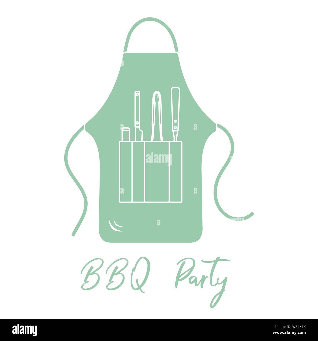 Vector illustration with barbecue apron, grill and barbecue tools. BBQ ...
