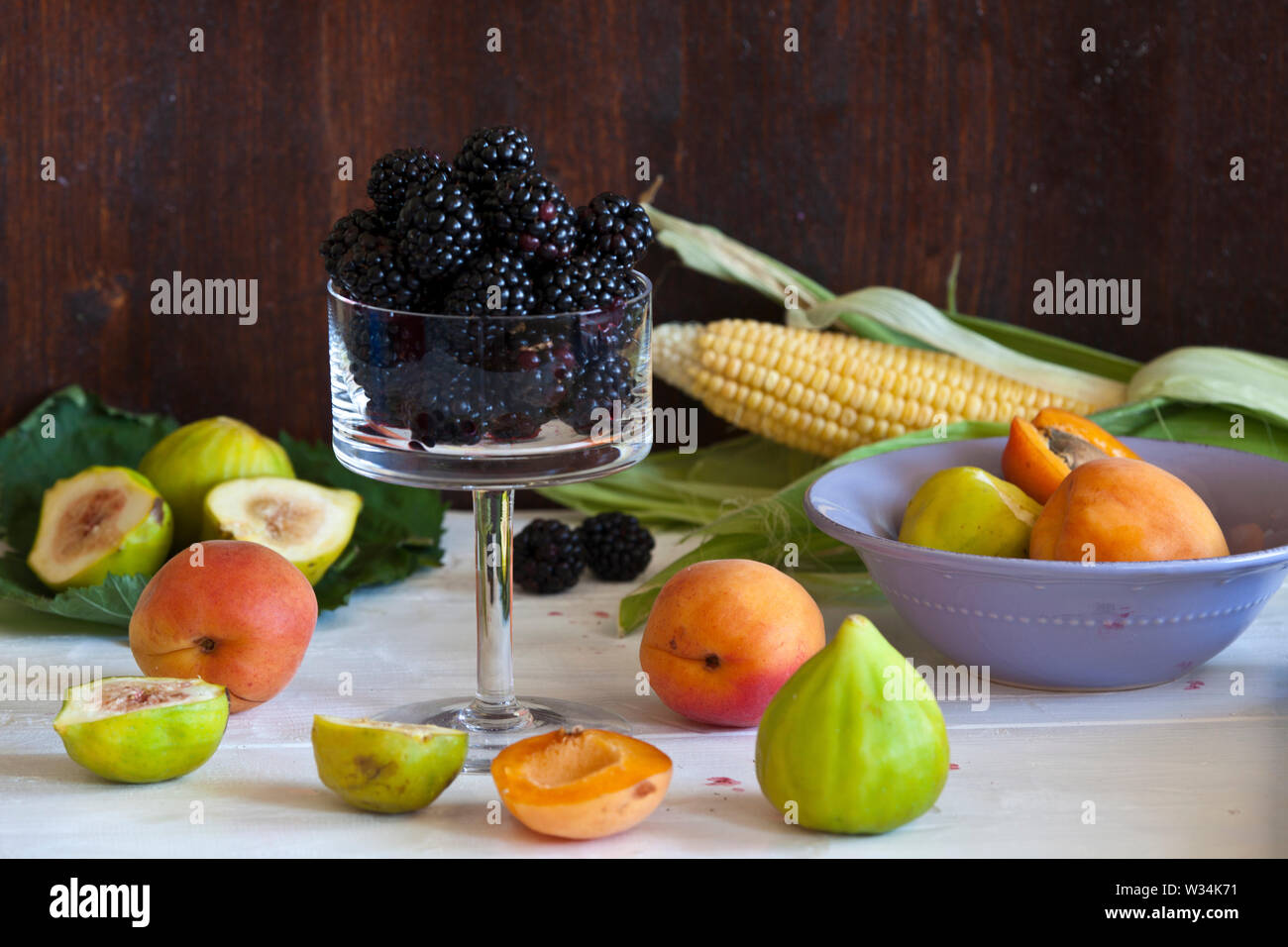 fresh fruit ... table full of vitamins Stock Photo - Alamy