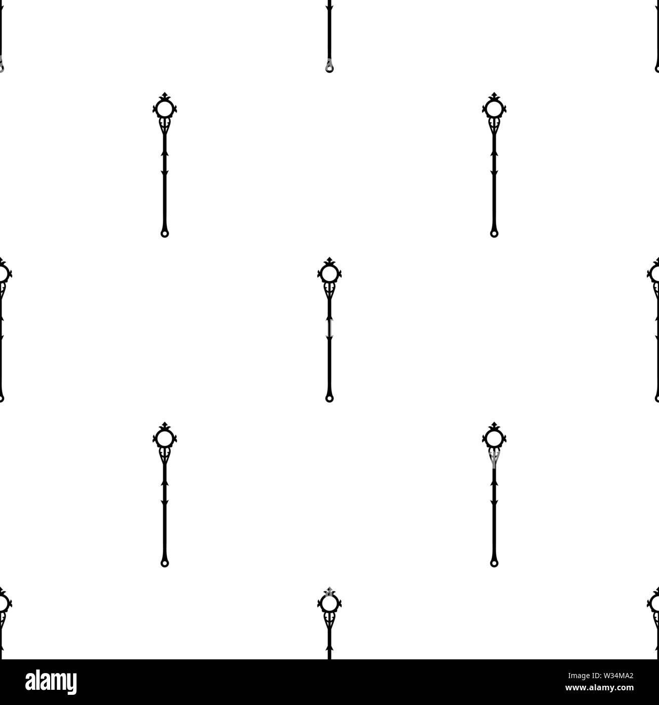 Seamless pattern with black silhouette of magic staff icon on white ...