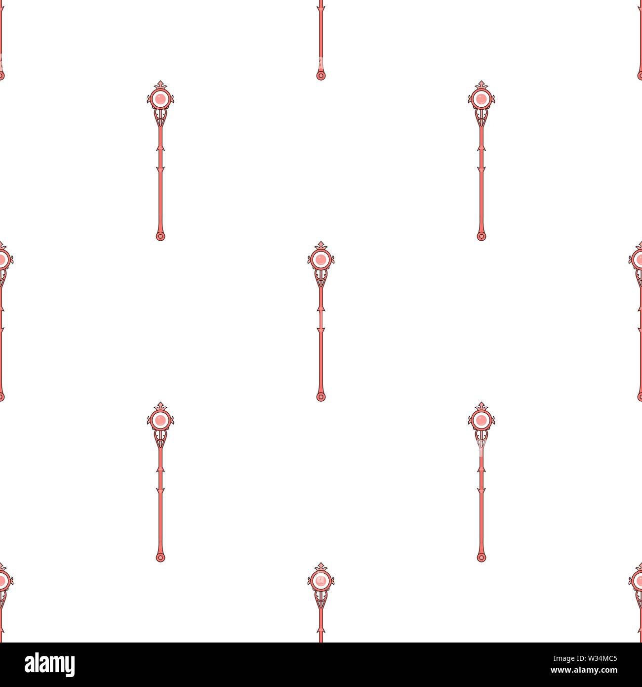 Seamless pattern with red magic staff icon on white background. Magic ...