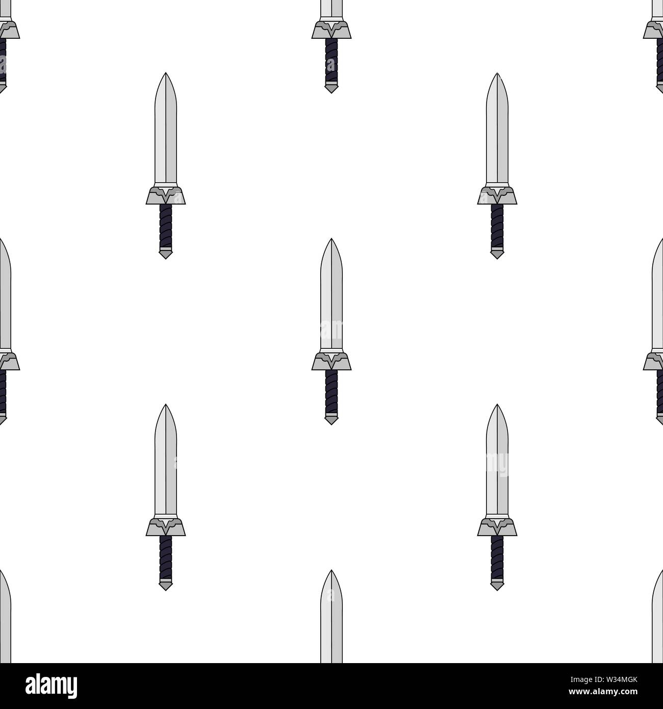 Seamless pattern with cartoon sword icons. Vector illustration for ...