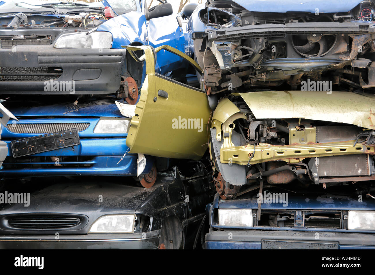 scrapped cars on a junkyard Stock Photo - Alamy