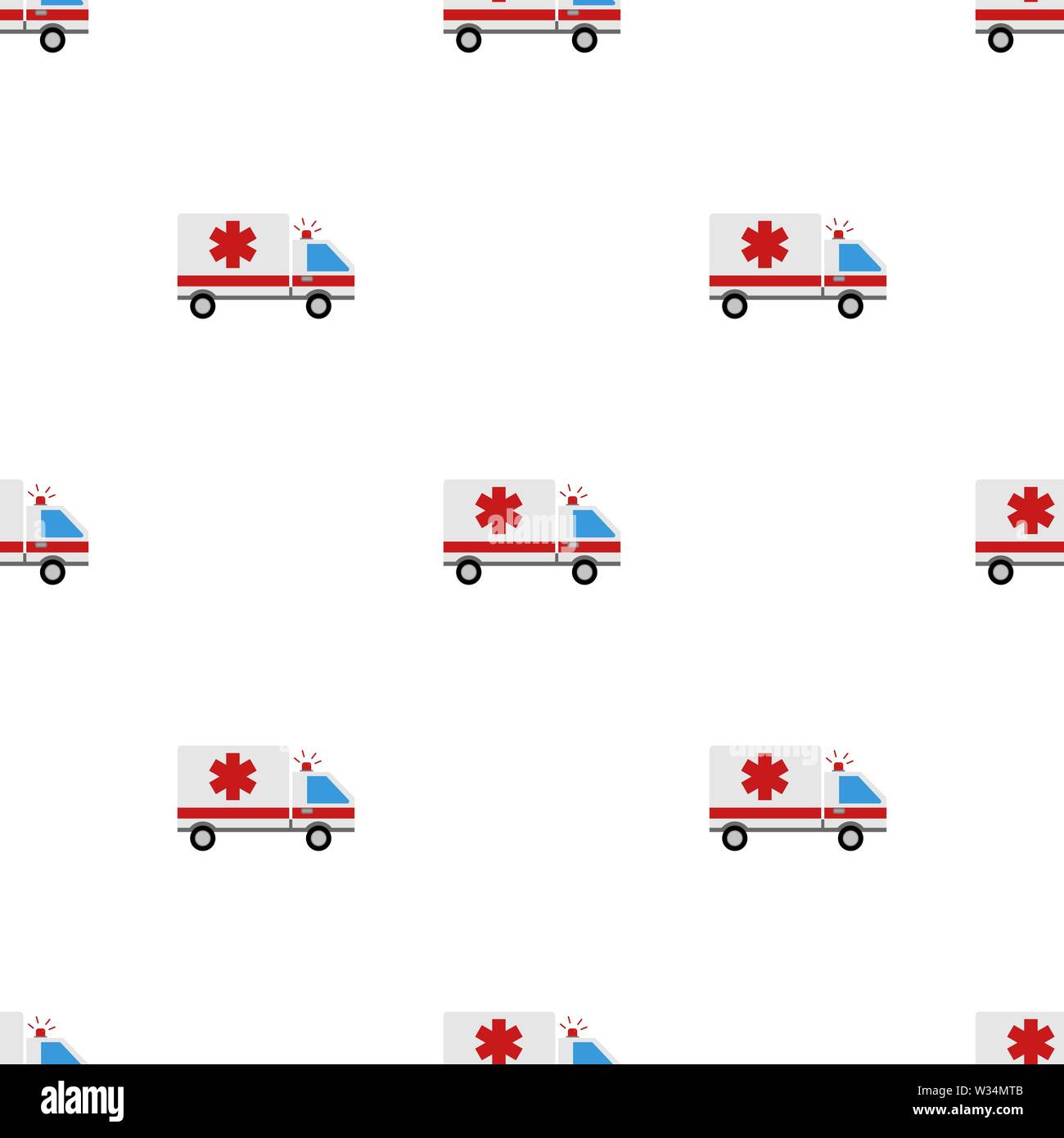 Seamless pattern with emergency ambulance on white background. Medical ...
