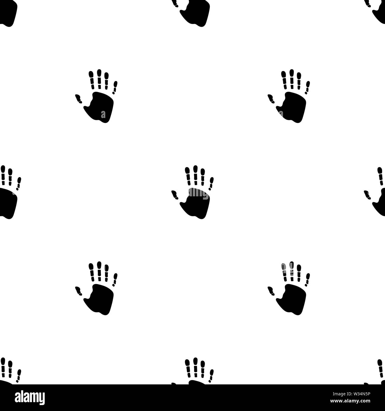 Seamless pattern with human palm on white background. Handprint icon ...