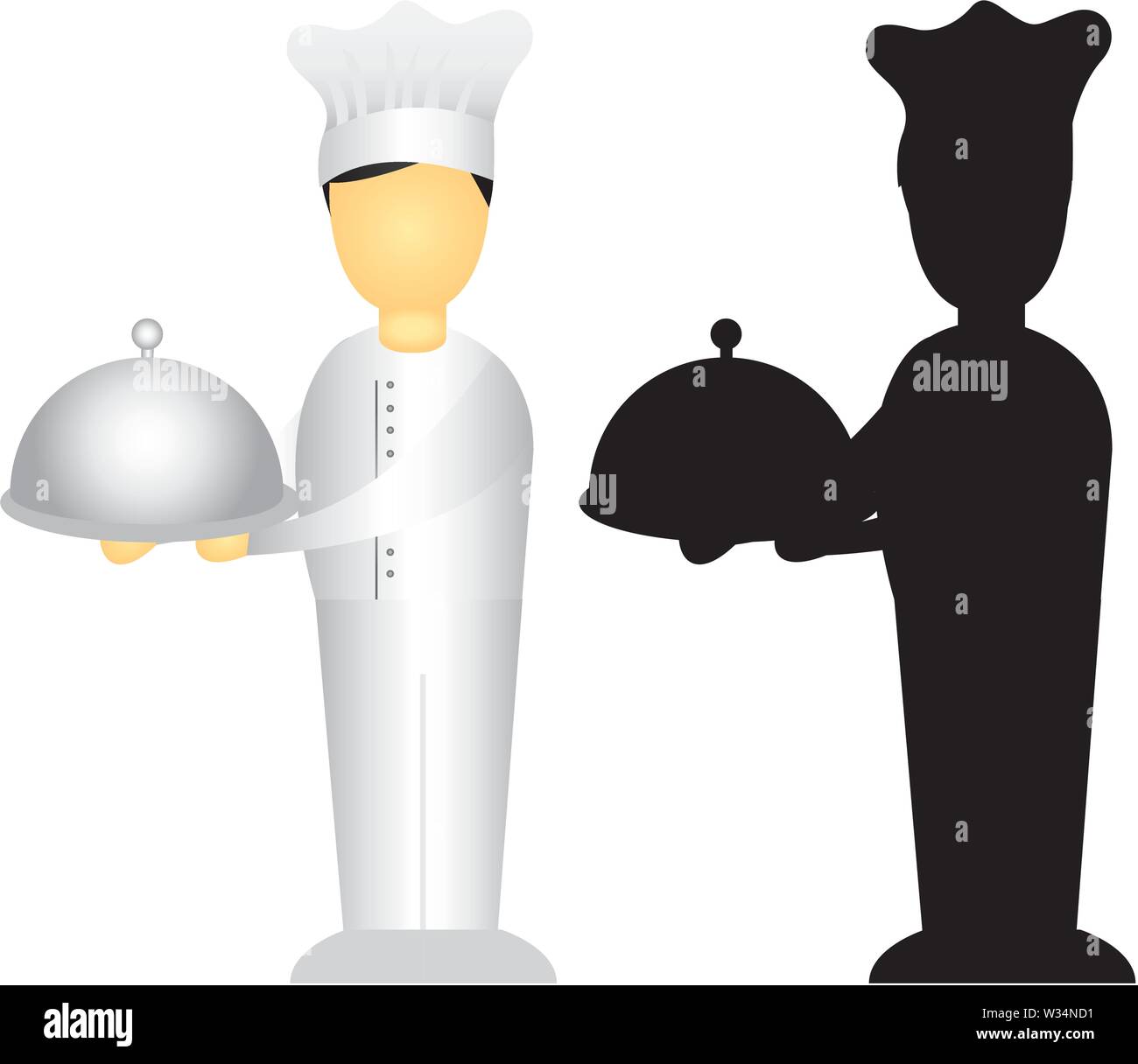 chef with food tray and silhouette chef isolated over white back Stock ...