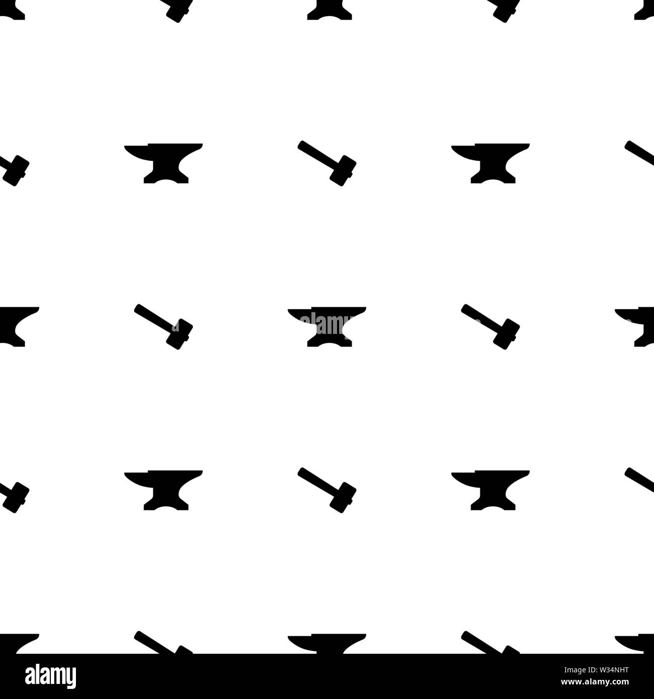 Seamless pattern with silhouette icons of hammer and anvil. Blacksmith ...