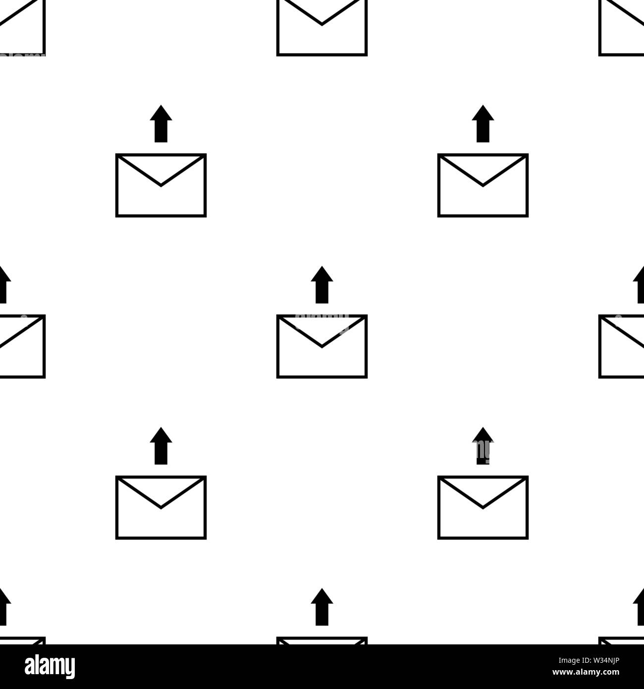 Seamless pattern with send letter icon on white background. Black arrow ...