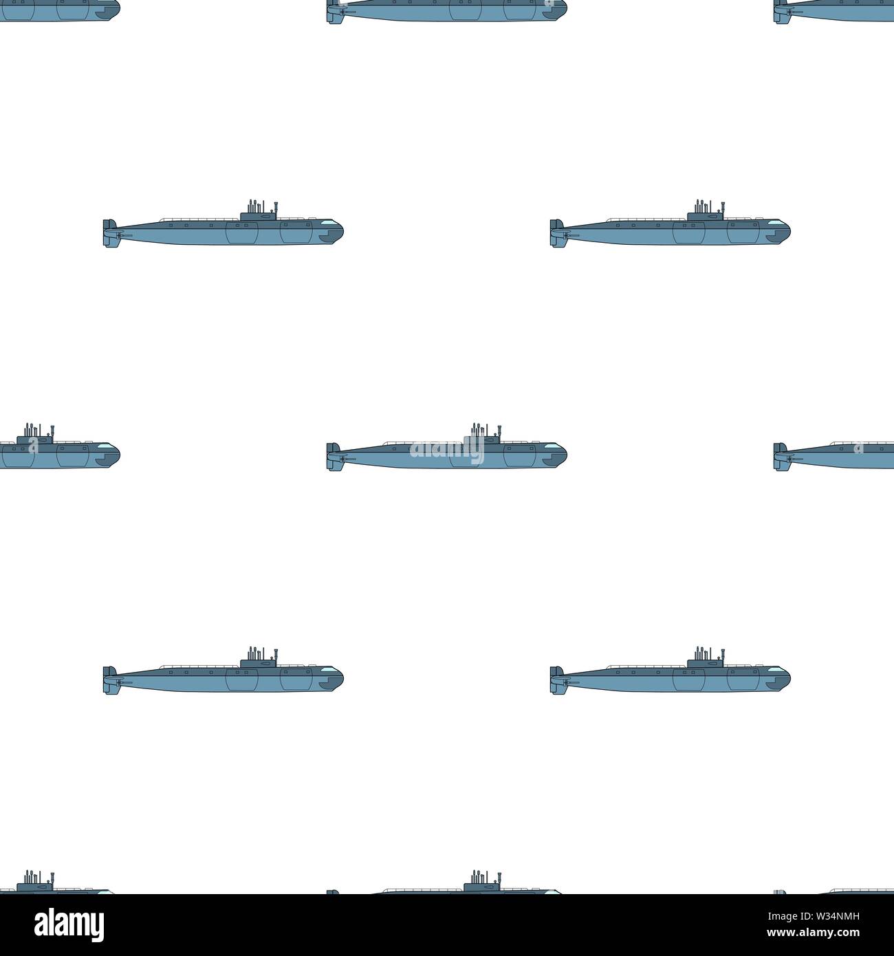 Seamless pattern with detailed submarine. Side view. Warship in flat ...
