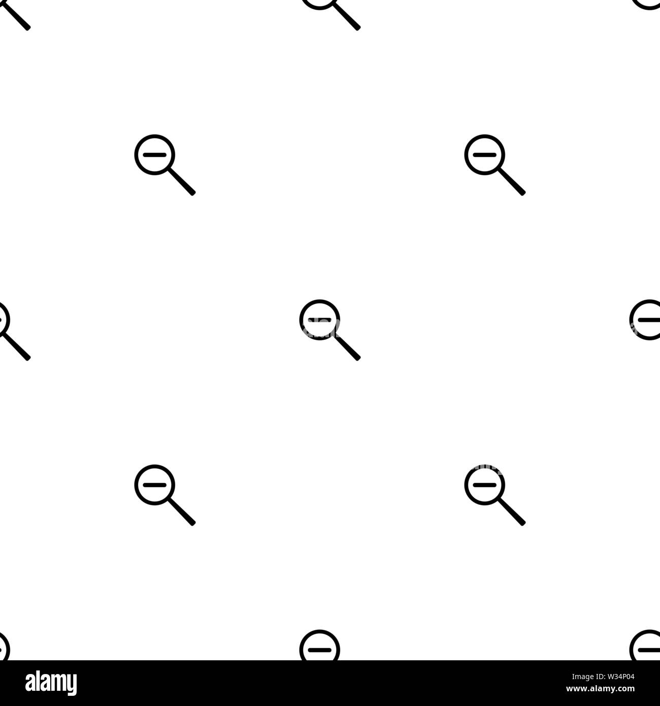Seamless pattern with magnifier decrease zoom icon on white background. Vector illustration for ...