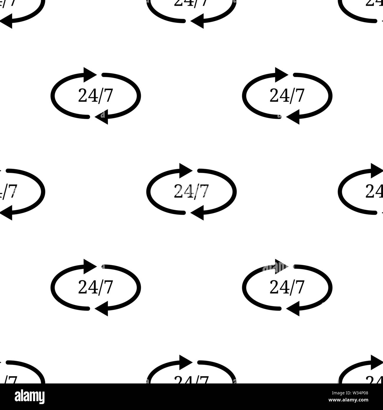 Seamless pattern with 247 simple icon on white background. Service open ...