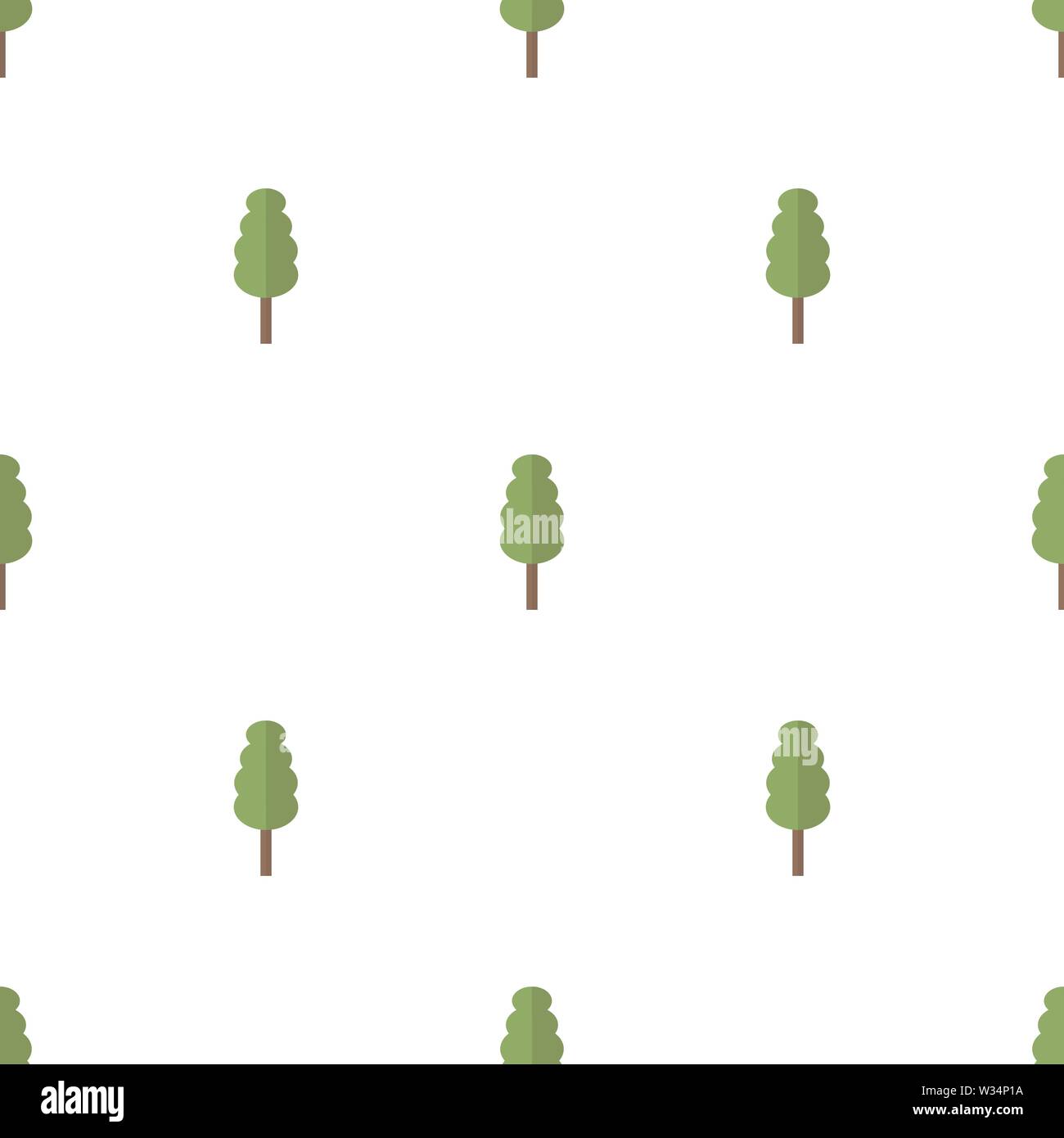 Seamless pattern with flat green tree icon on white background. Vector ...