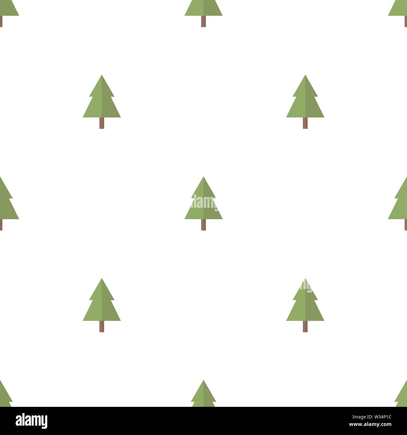 Seamless pattern with flat green tree icon on white background. Vector ...