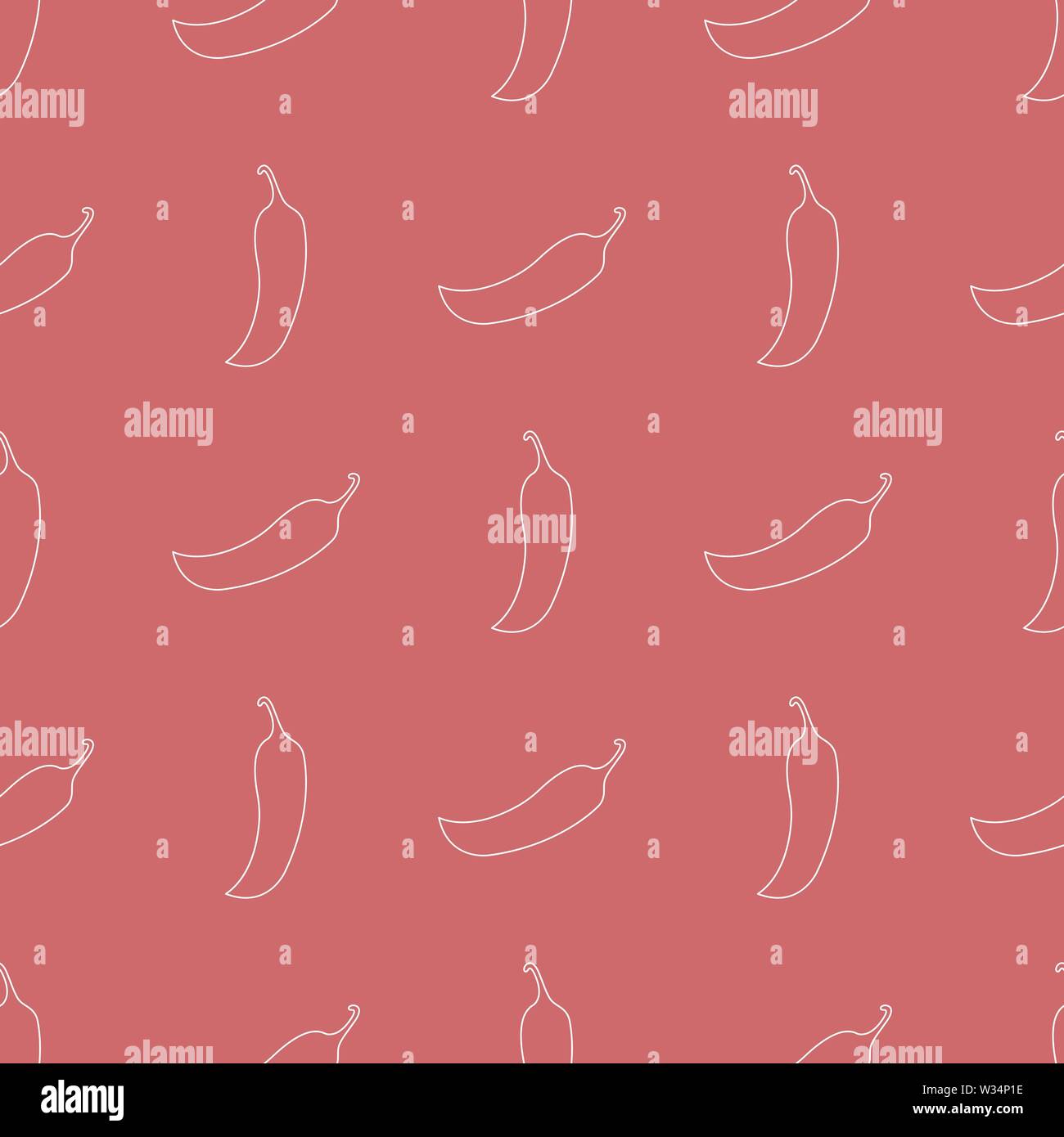 Seamless pattern with line style icon of chilli pepper on red ...