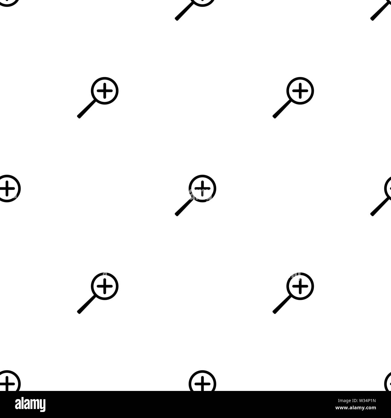 Seamless pattern with magnifier increase zoom icon on white background. Vector illustration for ...