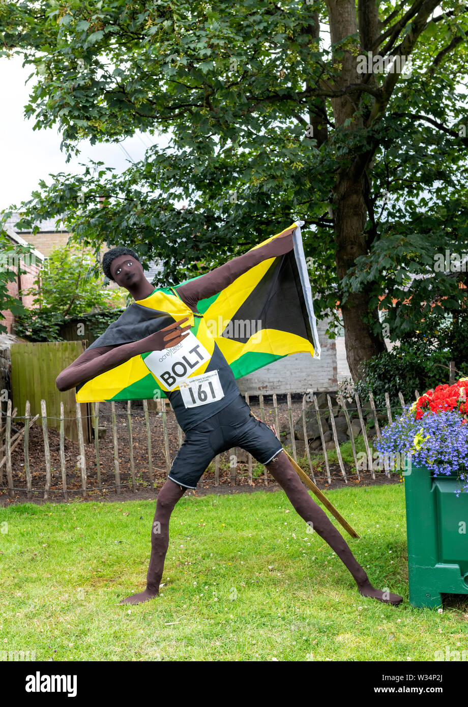 An exhibit at the Garstang Scarecrow Festival. Usain Bolt in typical ...