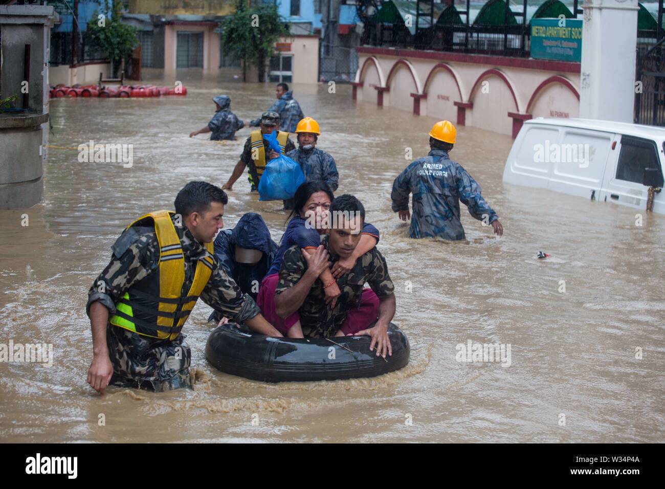 Kathmandu, Nepal. 12th July, 2019. Nepalese army personnel rescue local ...