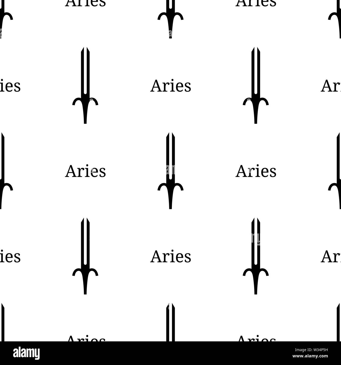 Seamless pattern with aries zodiac sword sign. Black silhouette of ...