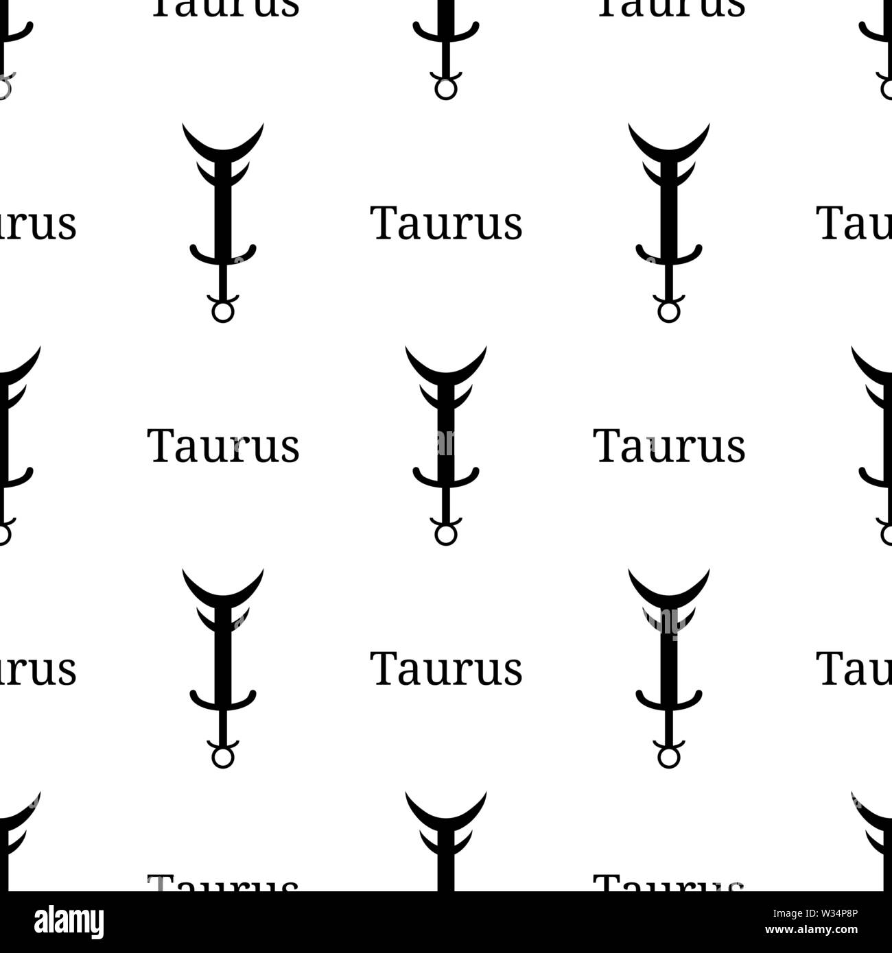 Seamless pattern with taurus zodiac sword sign. Black silhouette of ...