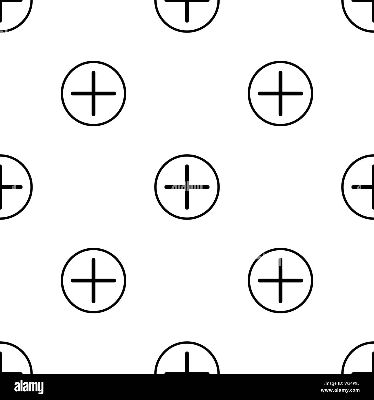 Seamless pattern with plus icon in round on white background. Vector ...