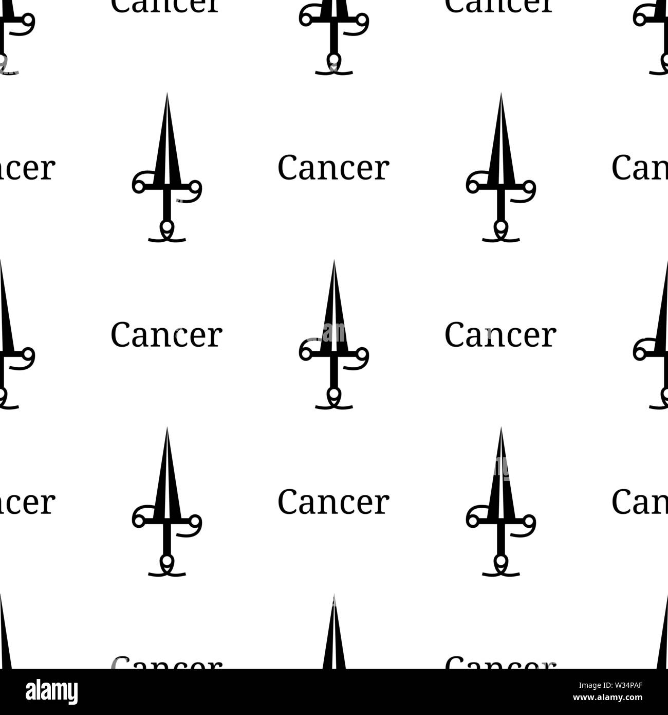 Seamless pattern with cancer zodiac sword sign. Black silhouette of ...