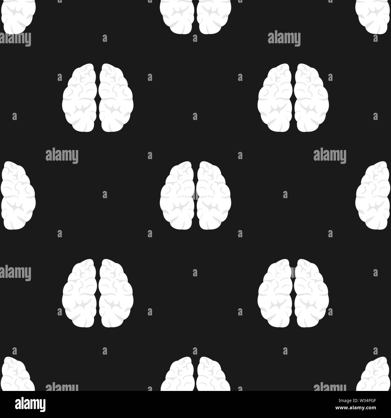 Seamless pattern with white brain on black background. Mind ...