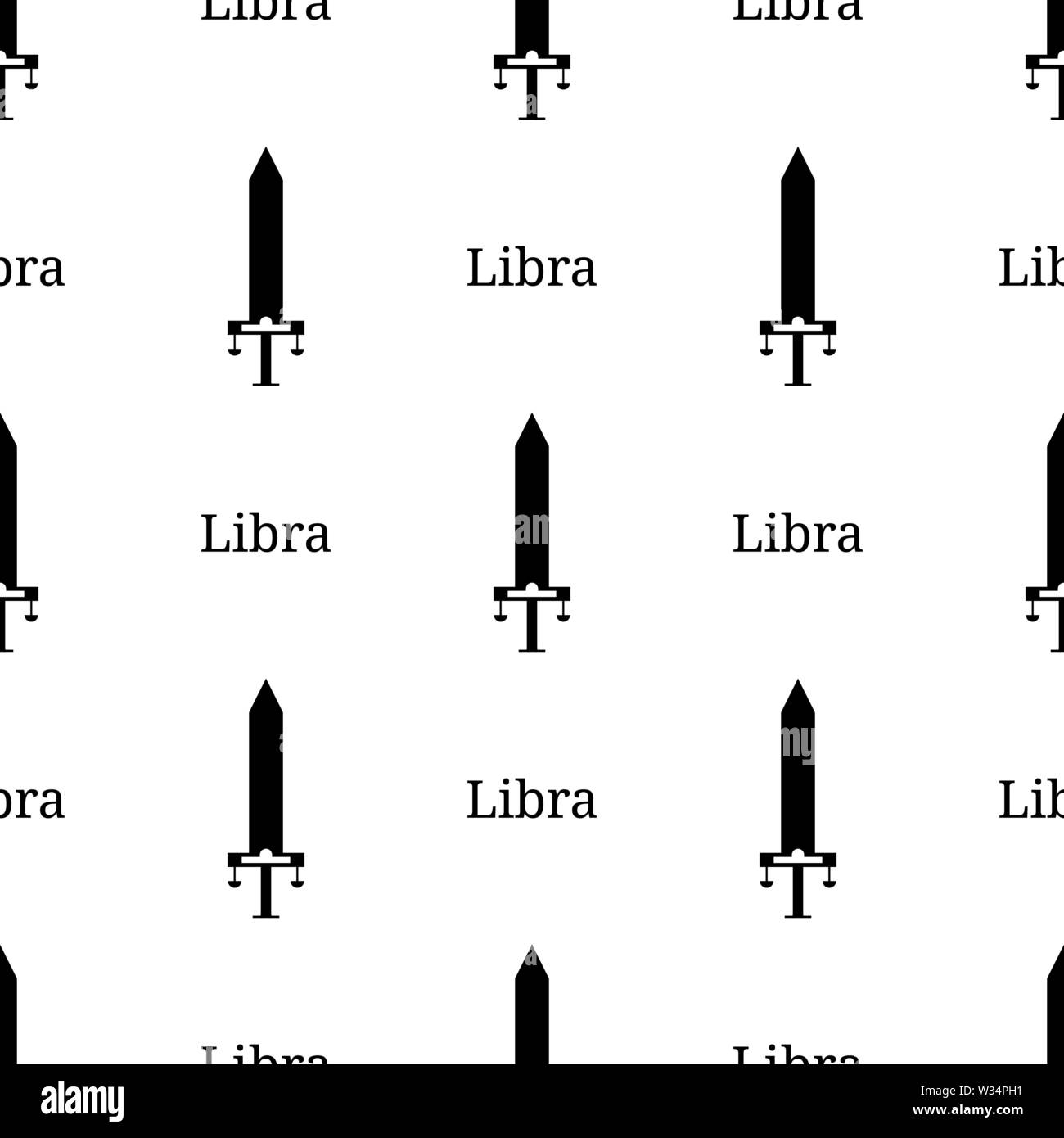 Seamless pattern with libra zodiac sword sign. Black silhouette of ...