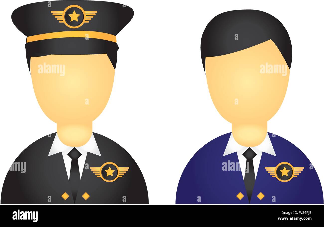 pilot with suit and hat icons isolated over white background vec Stock ...