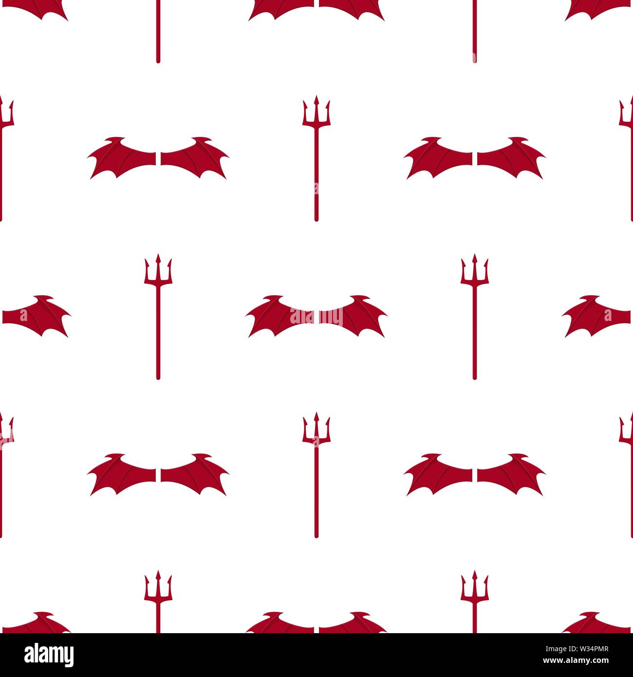 Seamless pattern with red devil wings and tridents on white background ...