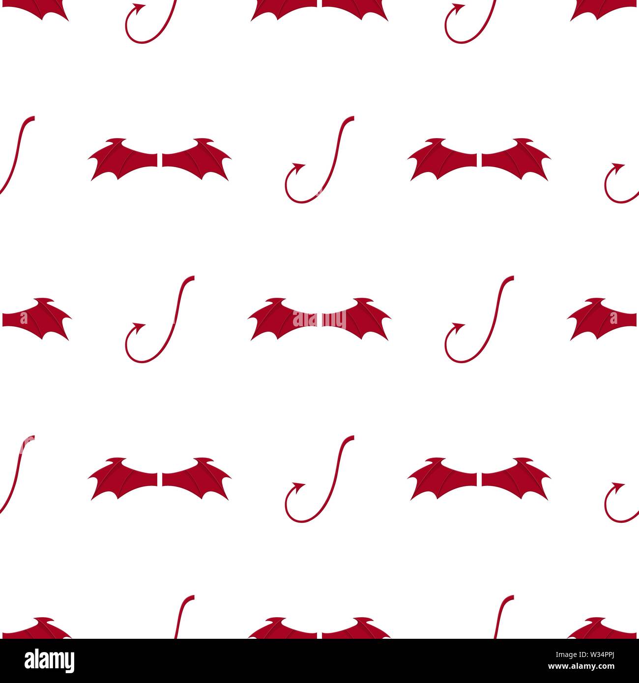Seamless pattern with red devil wings and tail on white background ...