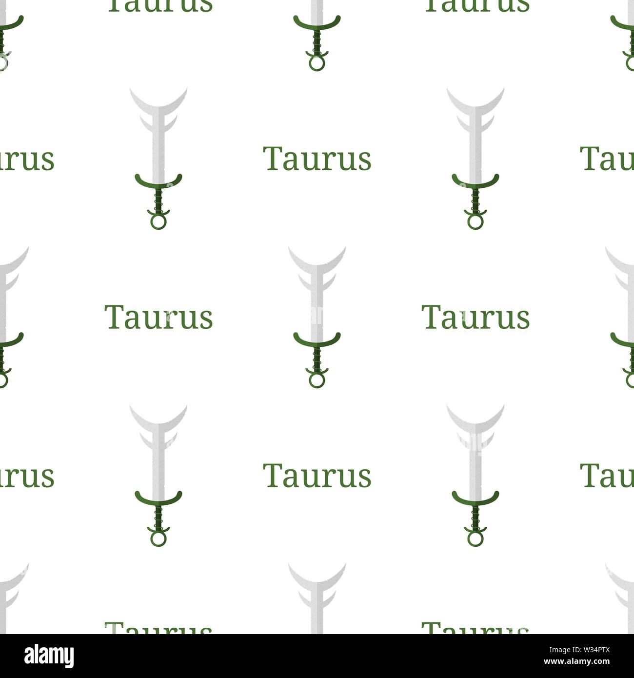 Seamless pattern with Taurus zodiac sword sign. Cartoon zodiacal weapon ...