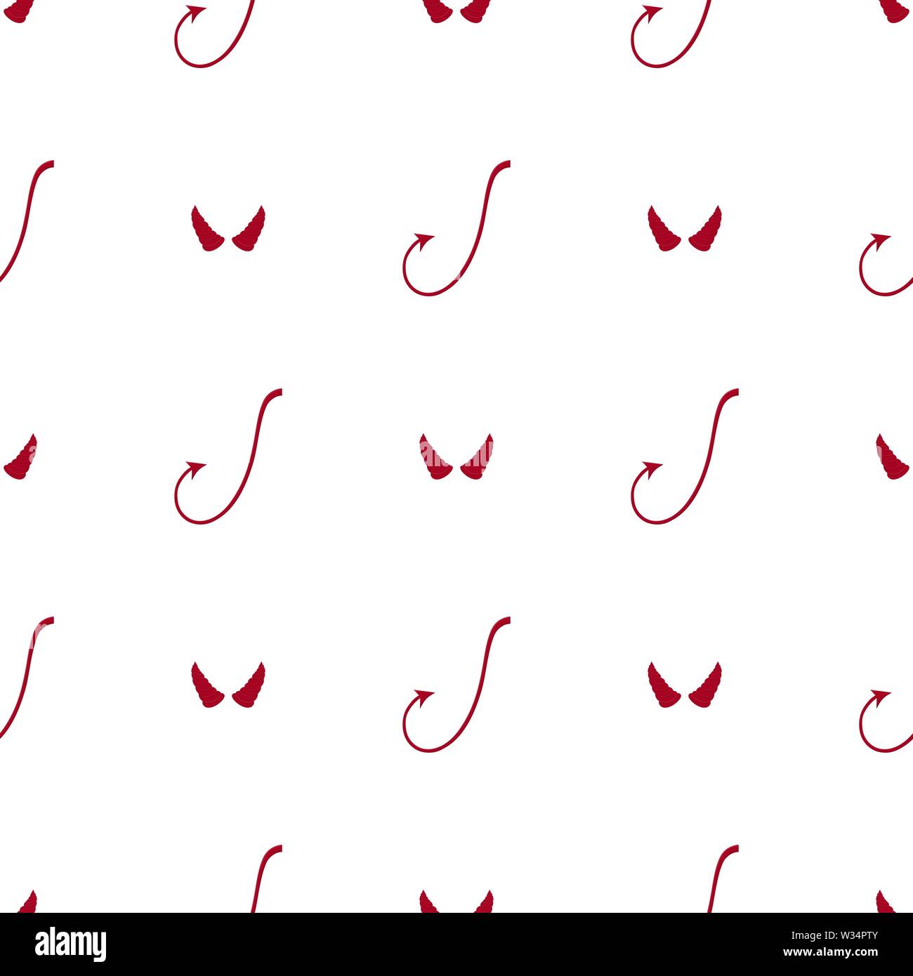 Seamless pattern with red devil tails and horns on white background ...