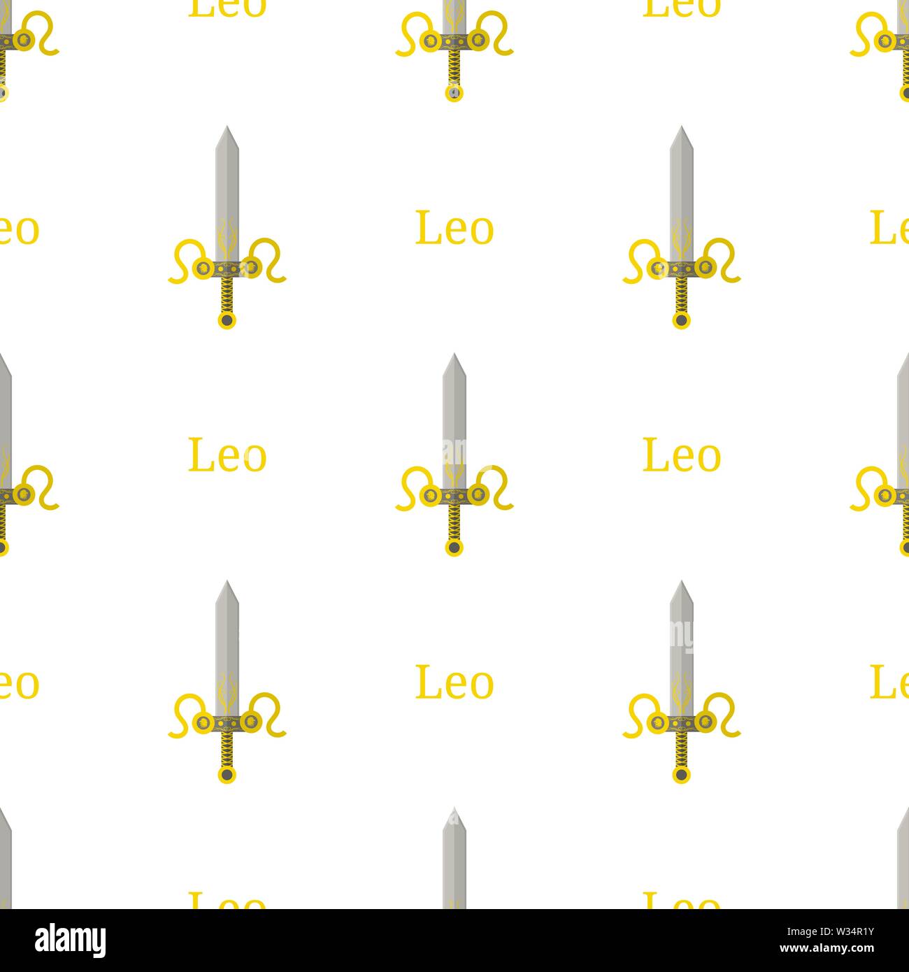 Seamless pattern with Leo zodiac sword sign. Cartoon zodiacal weapon ...
